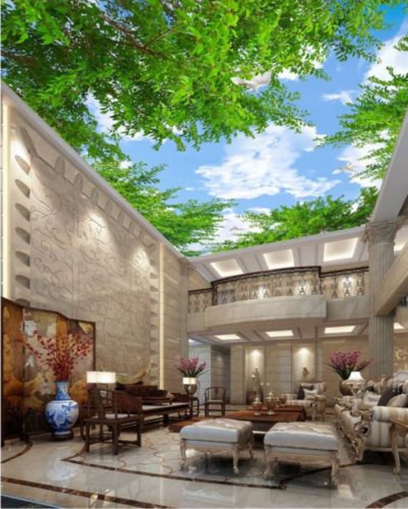 3D Green Leaves CC050 Ceiling Wallpaper Removable Self | Etsy