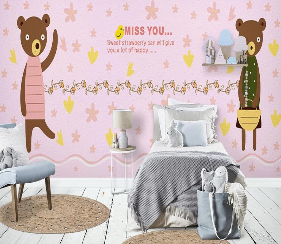 3D Cartoon Bear M101 Removable Wallpaper Self Adhesive Wallpaper Extra ...
