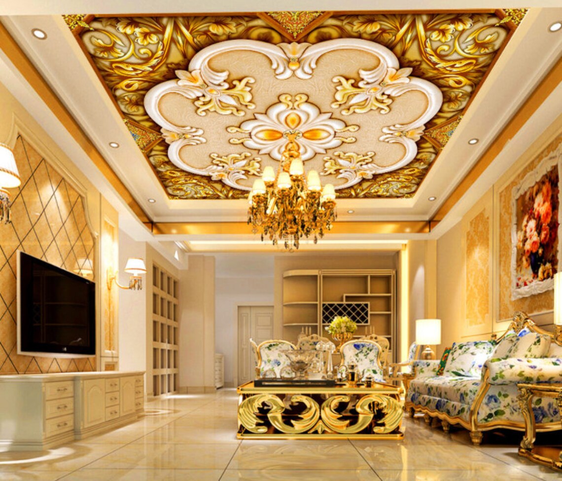 3D Yellow Pattern CC069 Ceiling Wallpaper Removable Self - Etsy