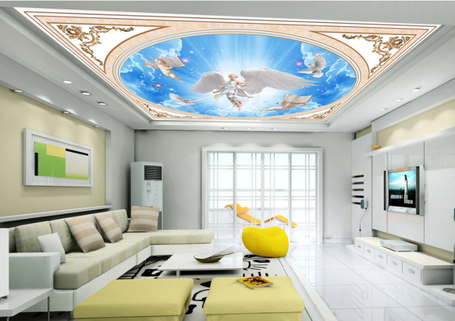 3D White Angel CC147 Ceiling Wallpaper Removable Self Adhesive ...