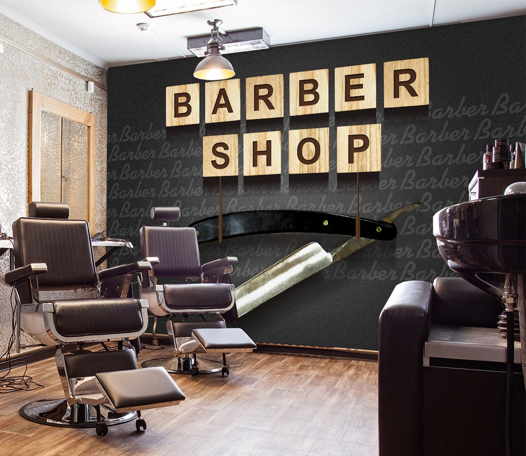 3D Barber Shop Razor R6961 Removable Wallpaper Self Adhesive Wallpaper ...