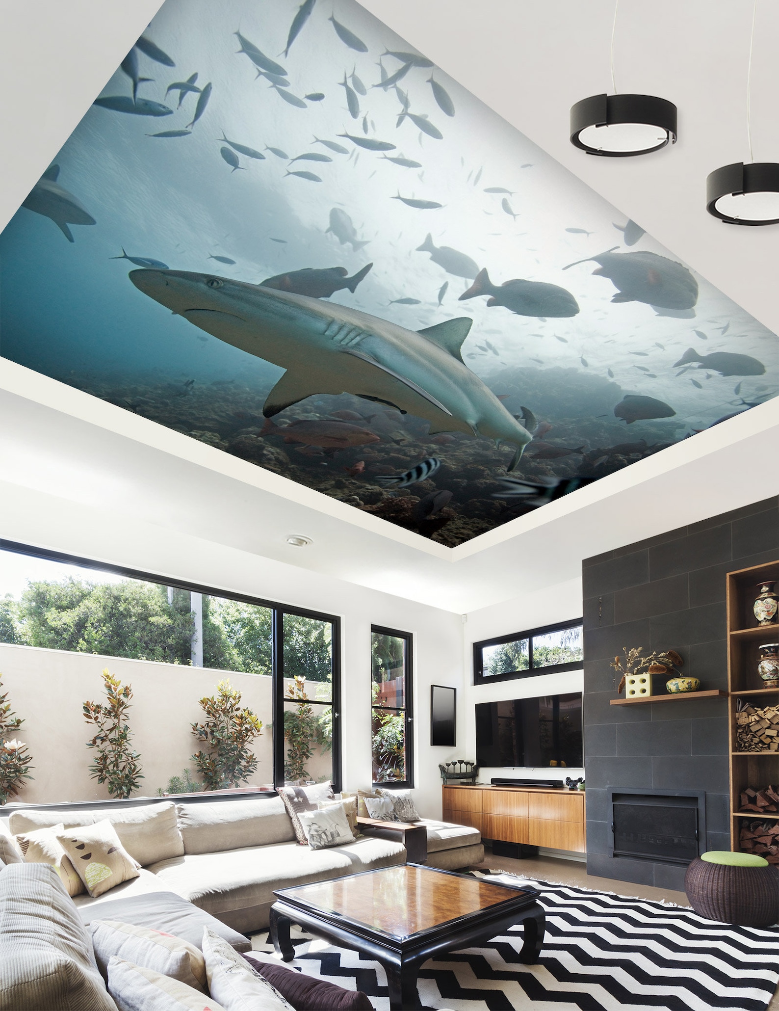 3D Mysterious Shark CA2601 Ceiling Wallpaper Removable Self Adhesive ...