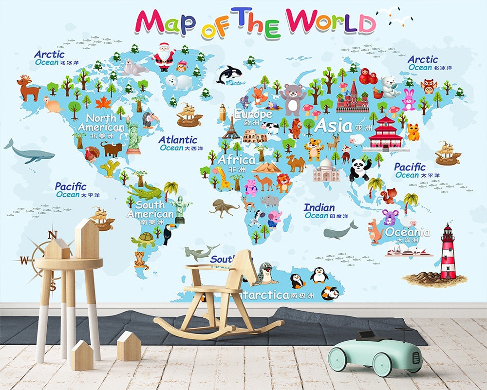 3D Cute Map of the World Kids872removable Wallpaper Self | Etsy