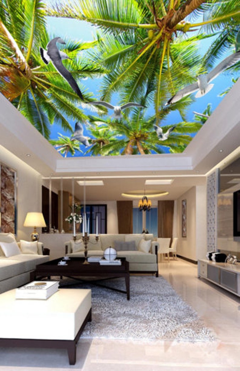 3D Palm Tree and Bird CA117 Ceiling Wallpaper Removable Self - Etsy