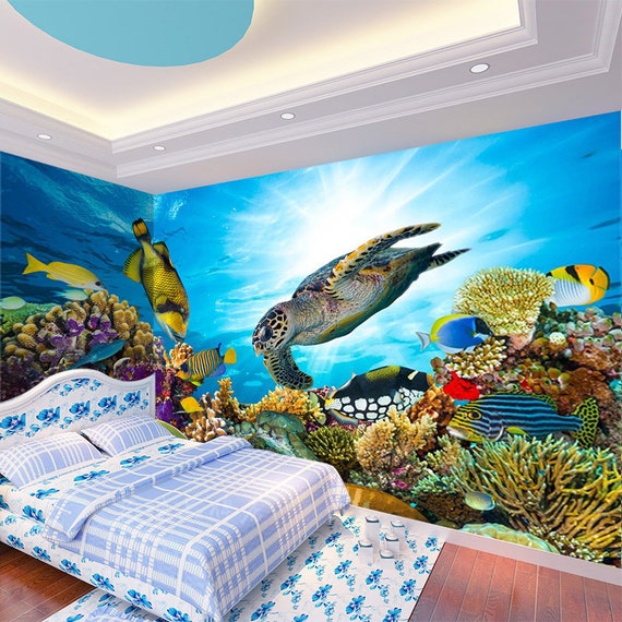 3D Cartoon Sea Turtle Kids 470 Removable Wallpaper Self | Etsy