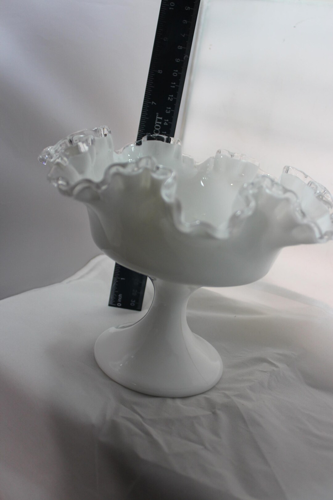 Fenton Ruffle Edge Milkglass Candy Dish - Etsy