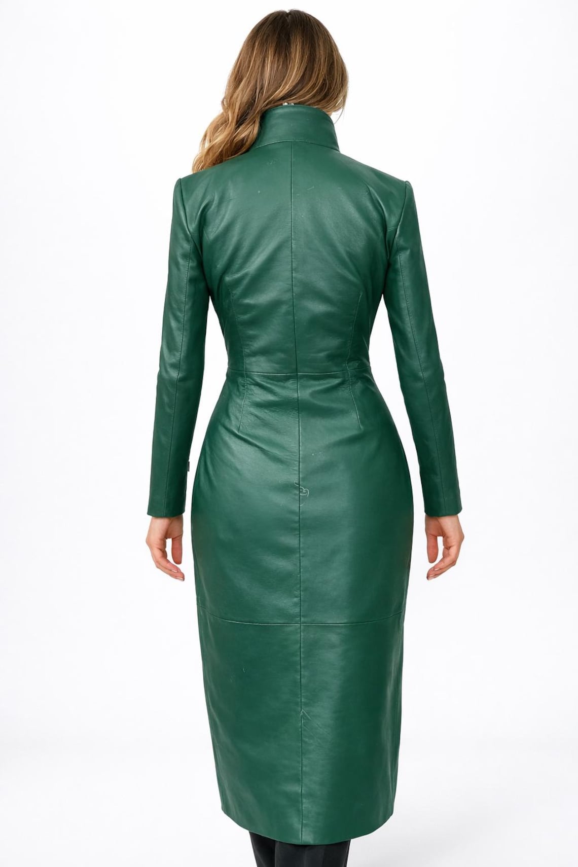 Handmade Lambskin Leather Midi Dress With Front Zipper | Handmade ...