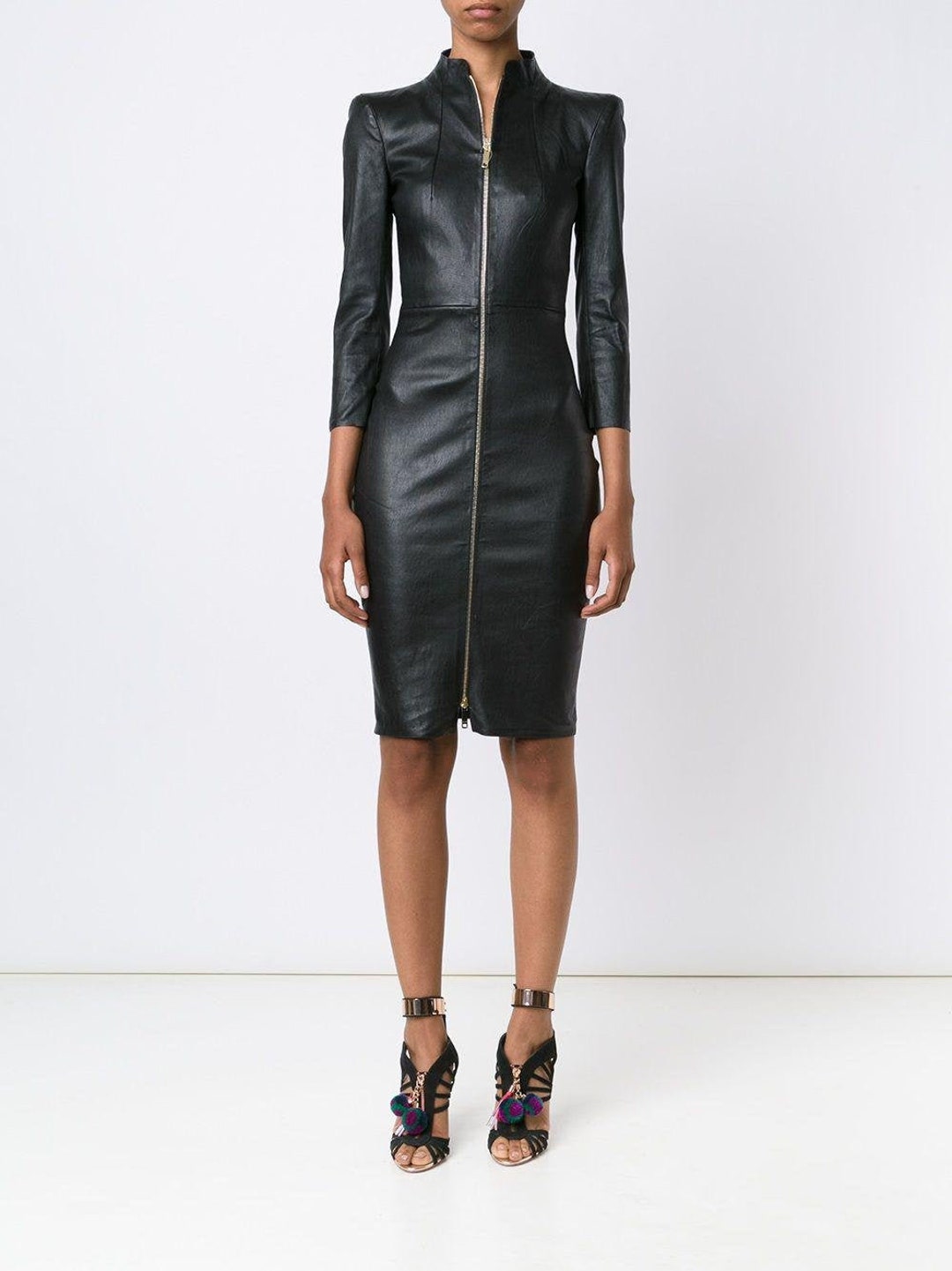 Handmade Lambskin Leather Dress: Slim Fit Zip Front Outfit - Etsy