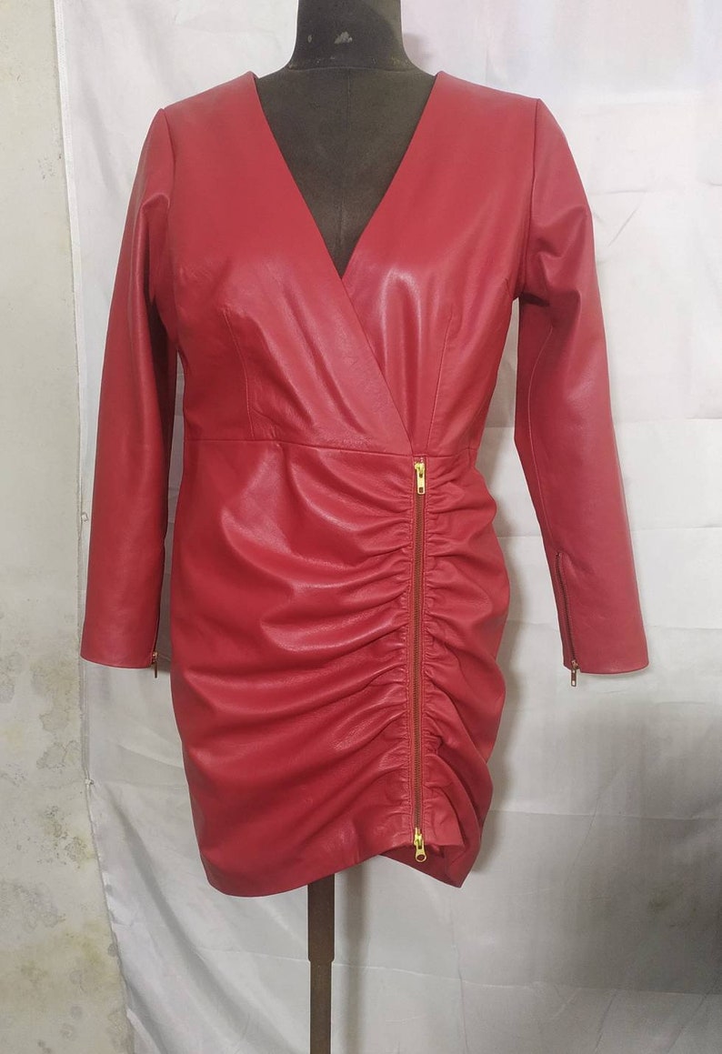 Handmade Women's lamb Skin Leather Dress Leather Outfit | Etsy