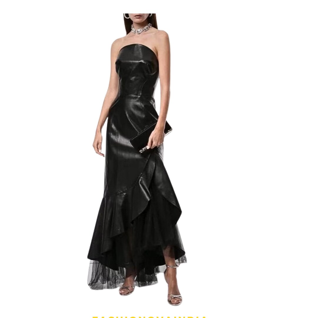 Handmade Lambskin Leather Dress: Off-shoulder Cocktail Gown - Etsy