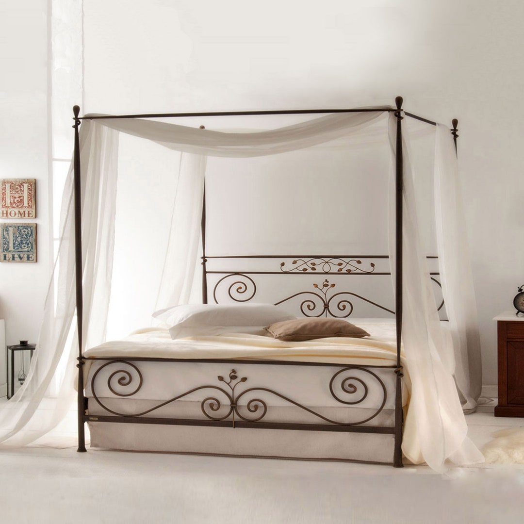 Elevate Your Bedroom With Unique Handmade Iron Poster Bed Model NEFELI SKY A Romantic and ...