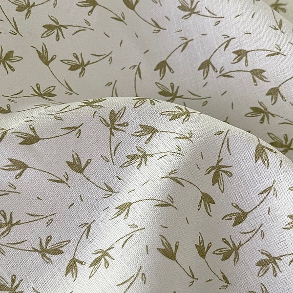 White Linen Floral Fabric - Etsy