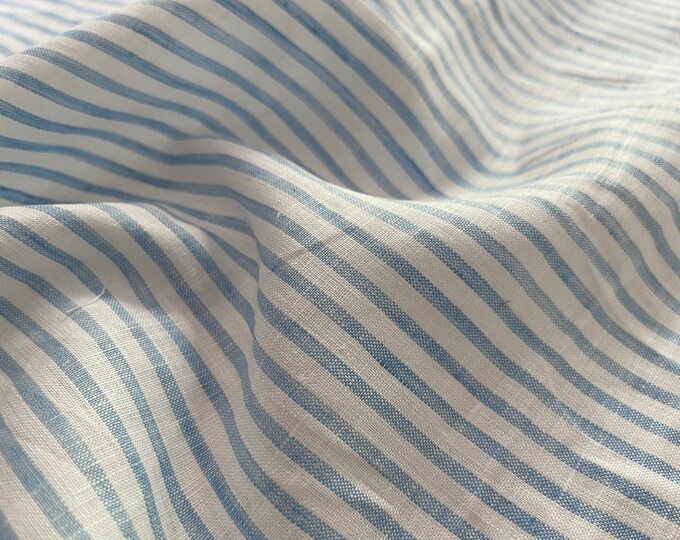 Deadstock Linen Fabric Blue Summer Stripe Weight 4 Oz/yd2 135 GSM Width ...