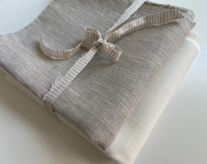 Linen Fabric Remnants - 2 Piece Bundle - Natural Melange - 13" X 59 ...