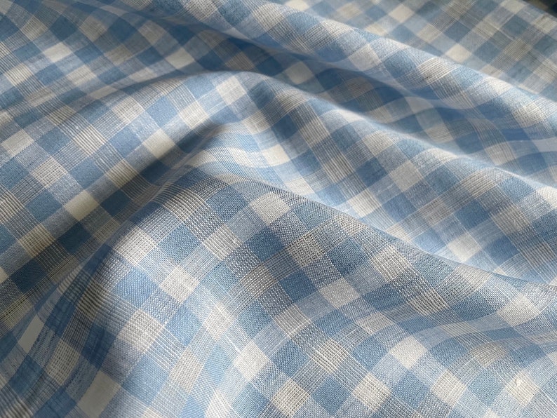 Deadstock Linen Fabric Sky Blue Small Check Weight 4 - Etsy