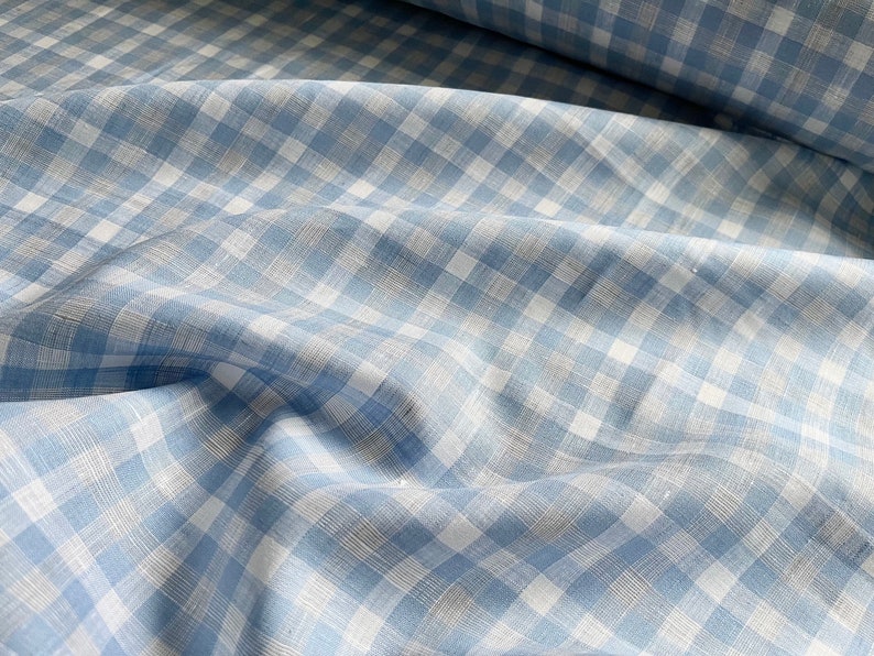Deadstock Linen Fabric Sky Blue Small Check Weight 4 - Etsy
