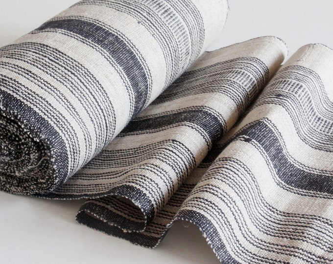 Organic Raw Hemp Fabric - Natural and Black Striped Hemp, Handwoven 100 ...