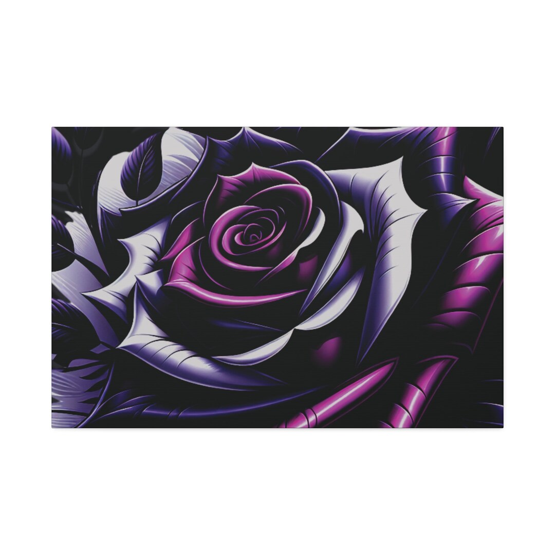 Purple Rose Canvas Stretched Walldecor Wall Art - Etsy