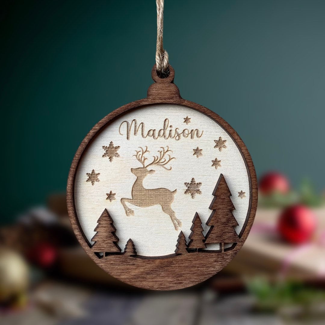 Personalised Wooden Christmas Decoration, Wooden Reindeer Ornament ...