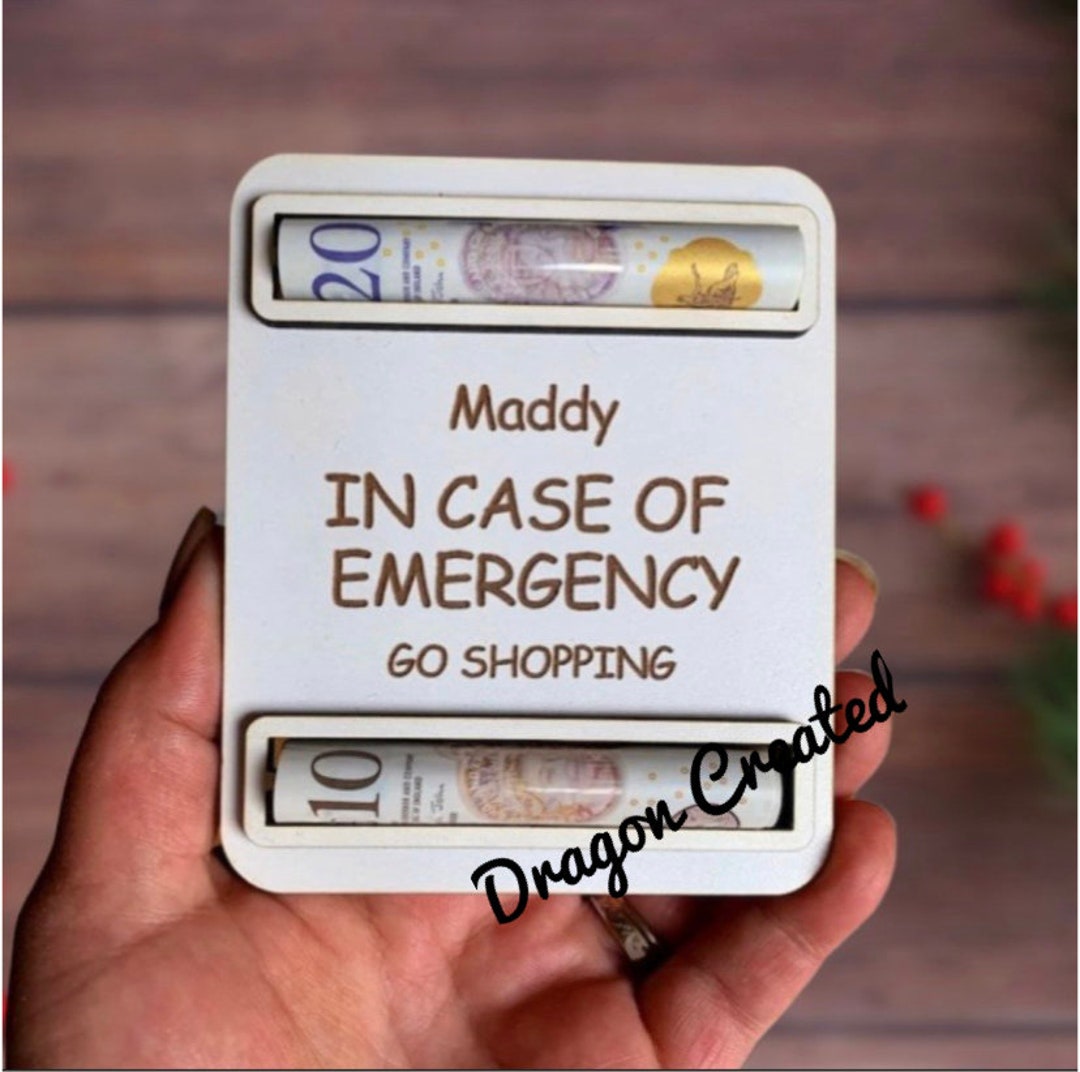Personalised Engraved Money Gift Holder in Case of Emergency, Money ...