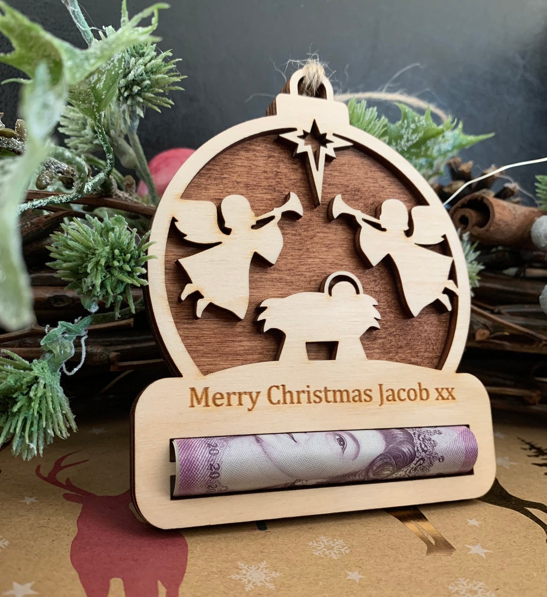 Personalised Nativity Christmas Money Holder Tree Decoration ...