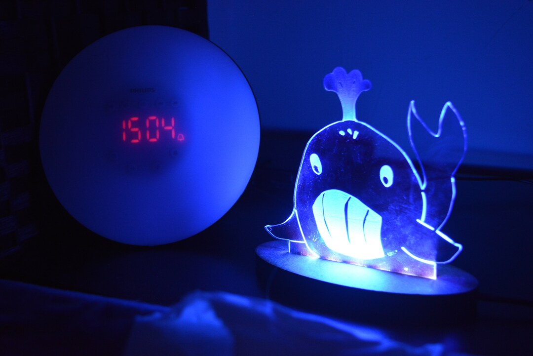 Whale LED Lamp, Light, Laser Engraved and Cut, Night, Original Drawing ...