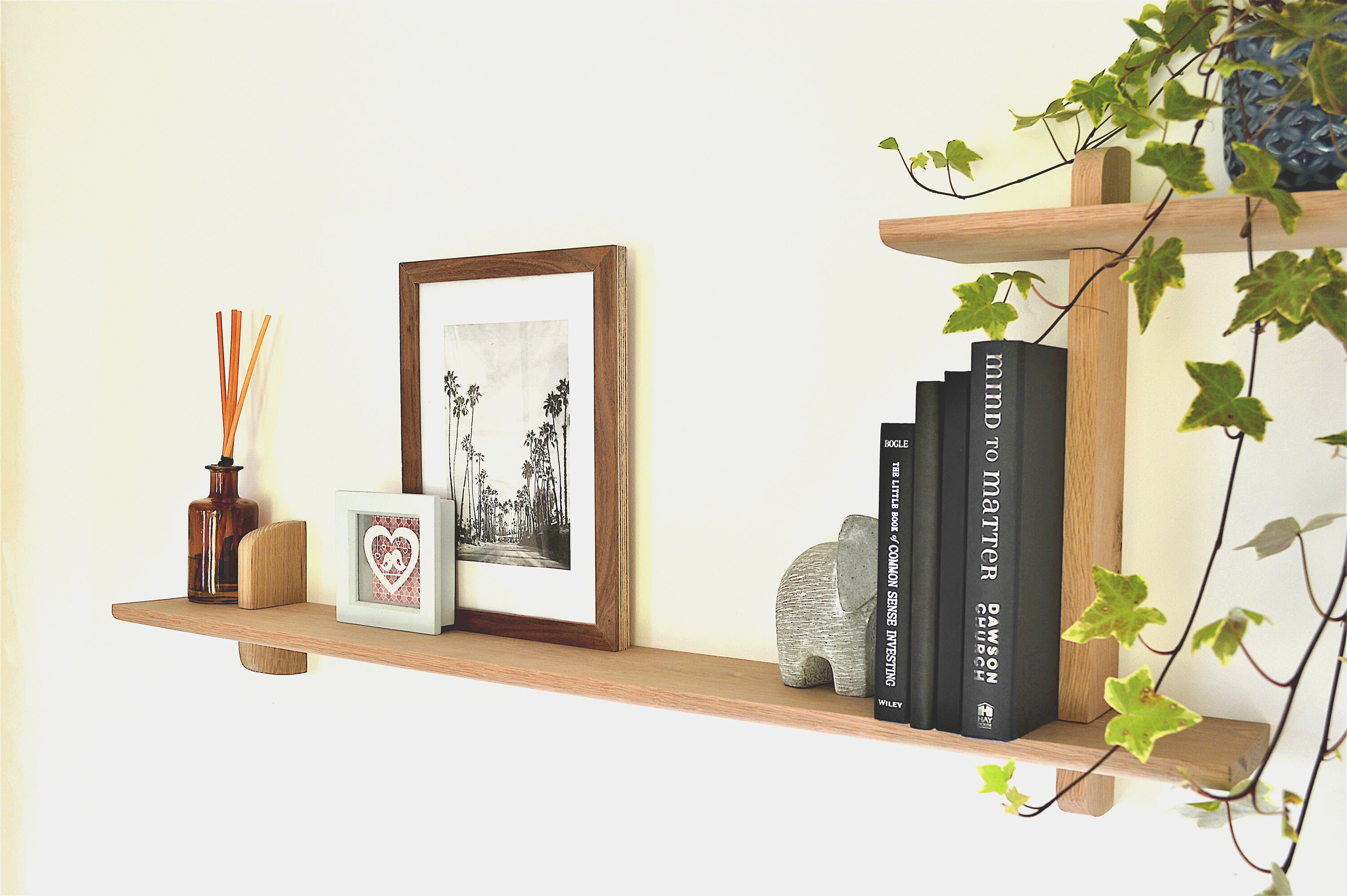 White Oak Split Level Wall Shelf: Contemporary Double Bookshelf - Etsy