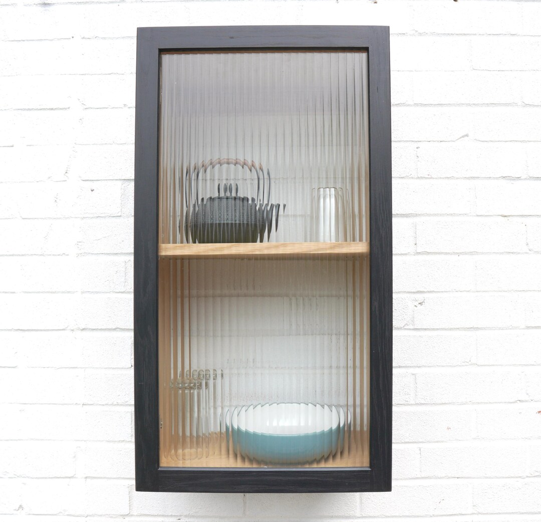Oak Kitchen Cabinet Black With Reeded Glass |oak Door - Etsy