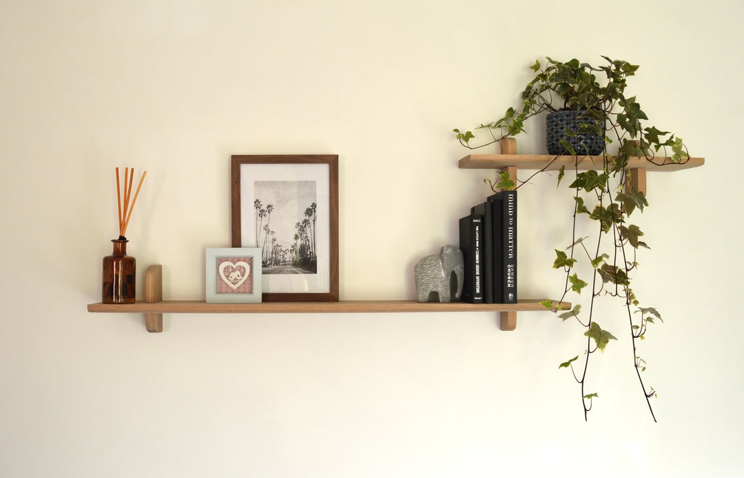 White Oak Split Level Wall Shelf: Contemporary Double Bookshelf - Etsy