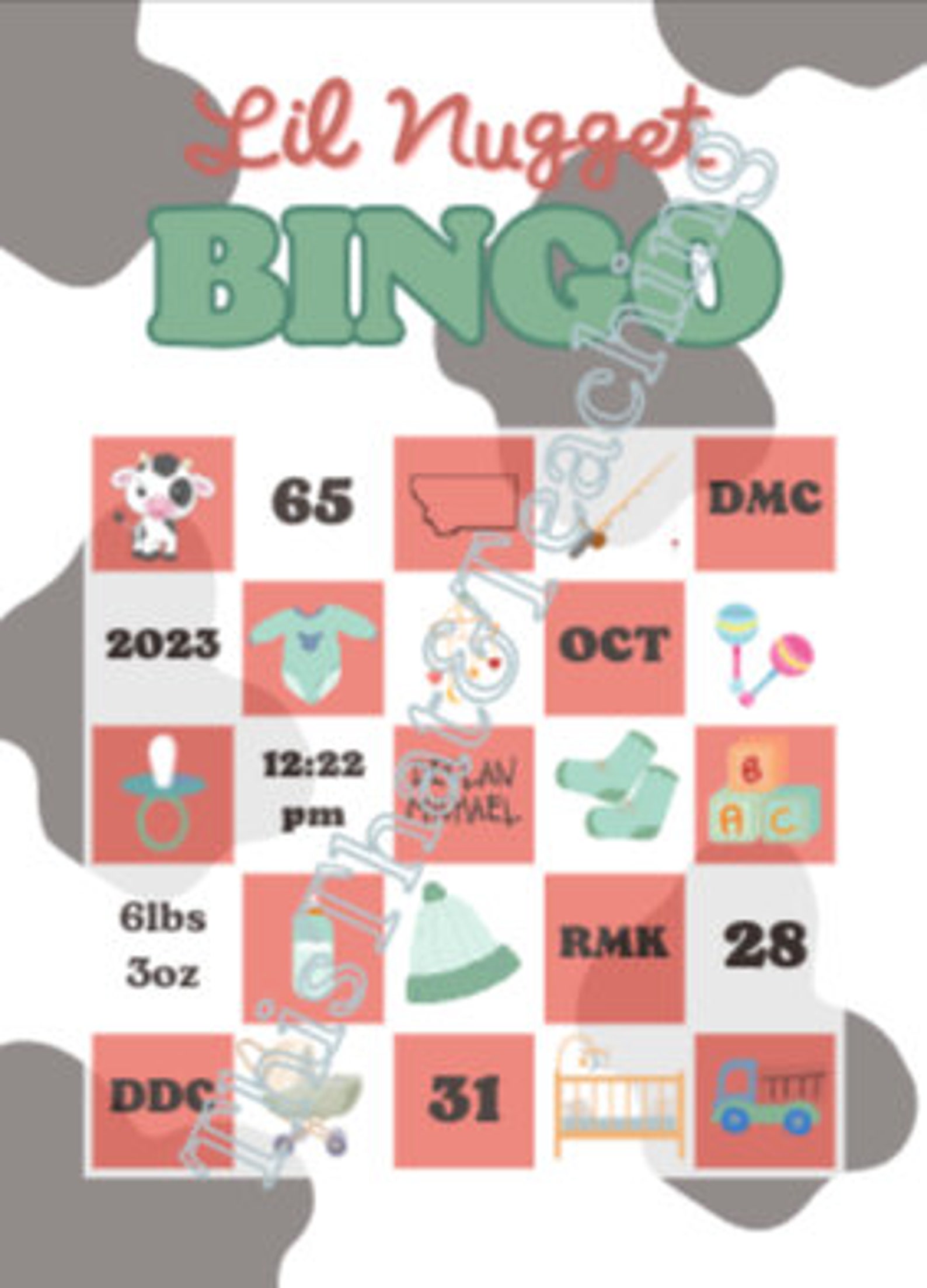 Customizable Bingo, Lil Nugget Bingo, Baby Shower Bingo, Sip and See ...