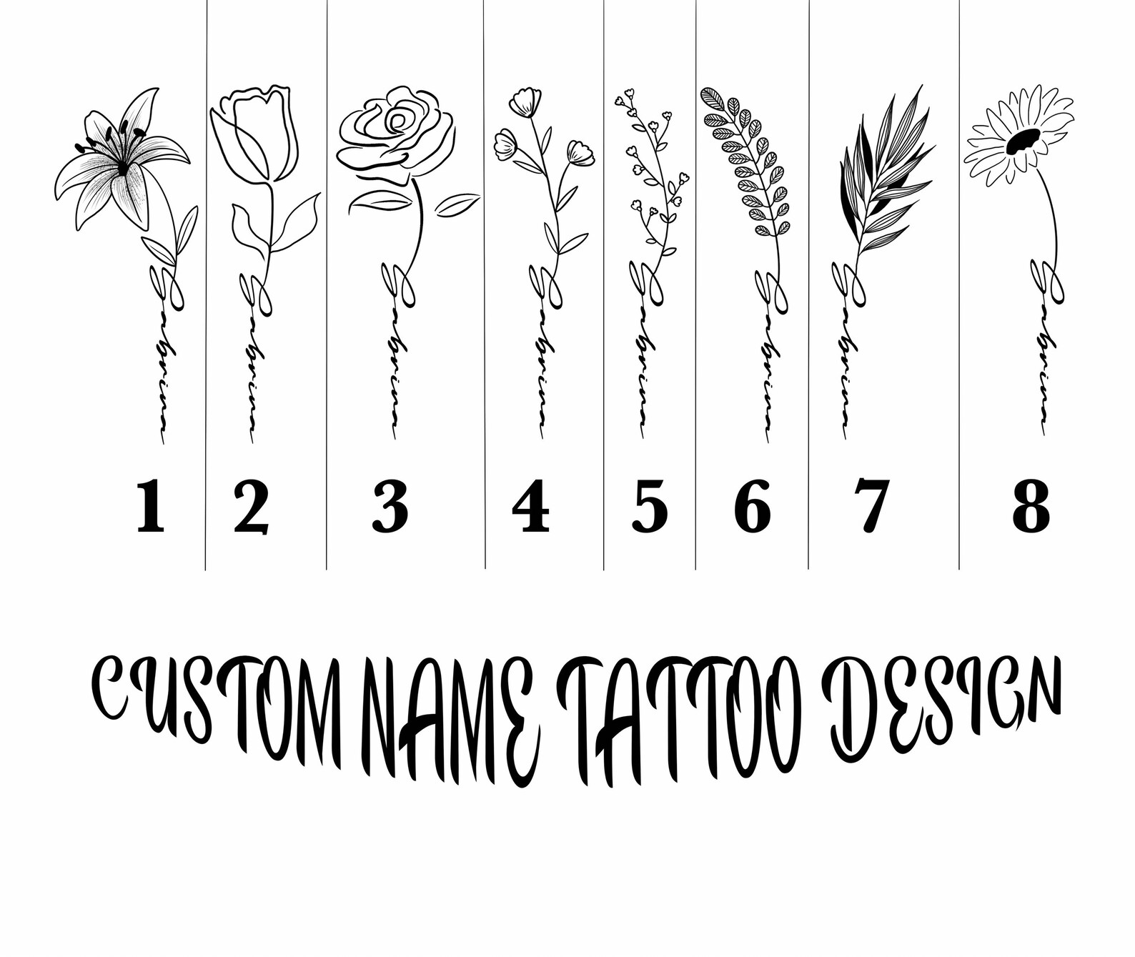 Digital Print Custom Name Tattoo Design, Custom Flower Tattoo Design ...
