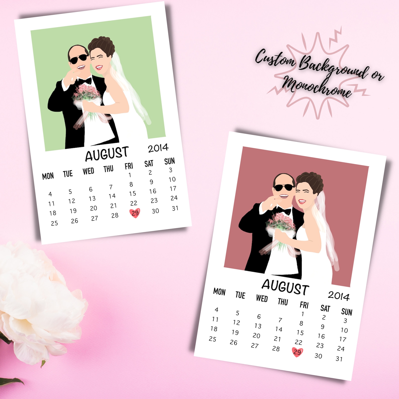 Wall Calendar Couple Portrait Save the Date Bride and - Etsy