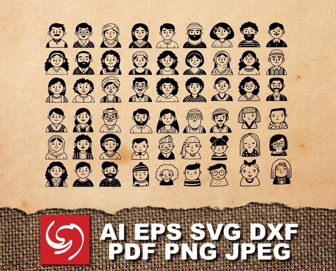 SVG Avatar People Women Men Doodle DIY Gift Clipart Silhouette Shape - Etsy