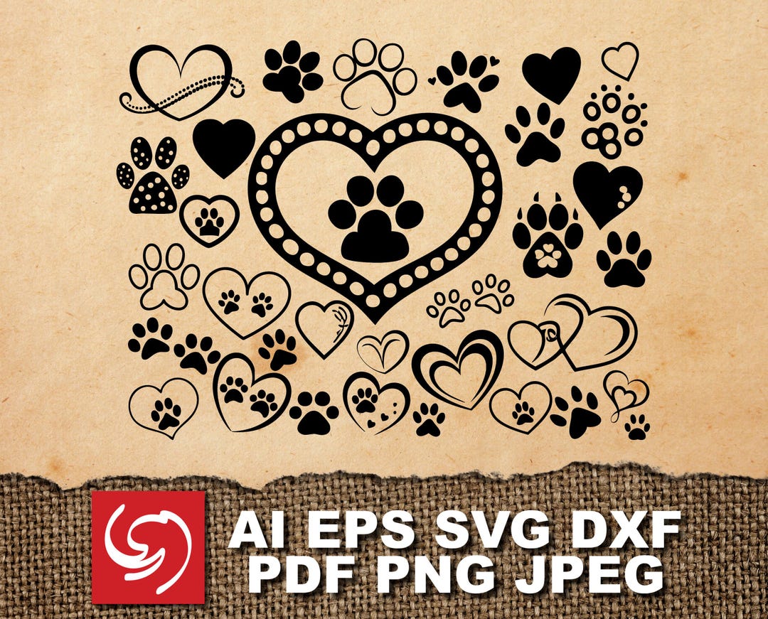 PNG SVG File Paw Print Dog Cat Animal Shelter Love Heart - Etsy