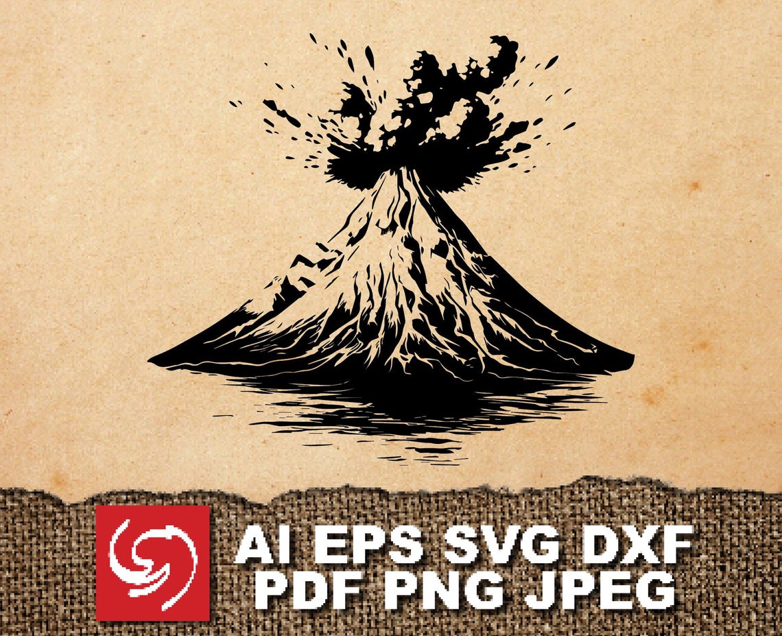 SVG Volcano Lava Eruption Ocean Vector Graphic Silhouette Shape Clipart ...