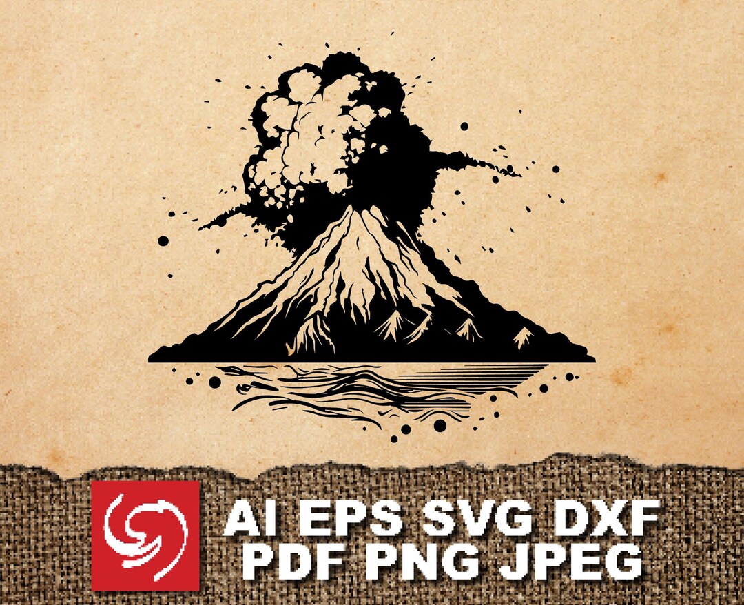 SVG Volcano Lava Eruption Ocean Vector Graphic Silhouette Shape Clipart ...