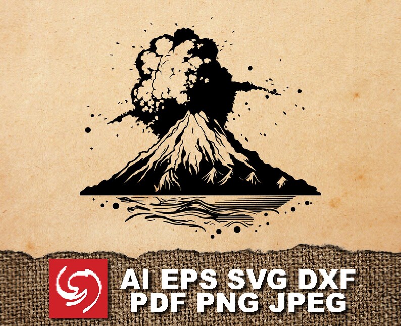 SVG Volcano Lava Eruption Ocean Vector Graphic Silhouette Shape Clipart ...