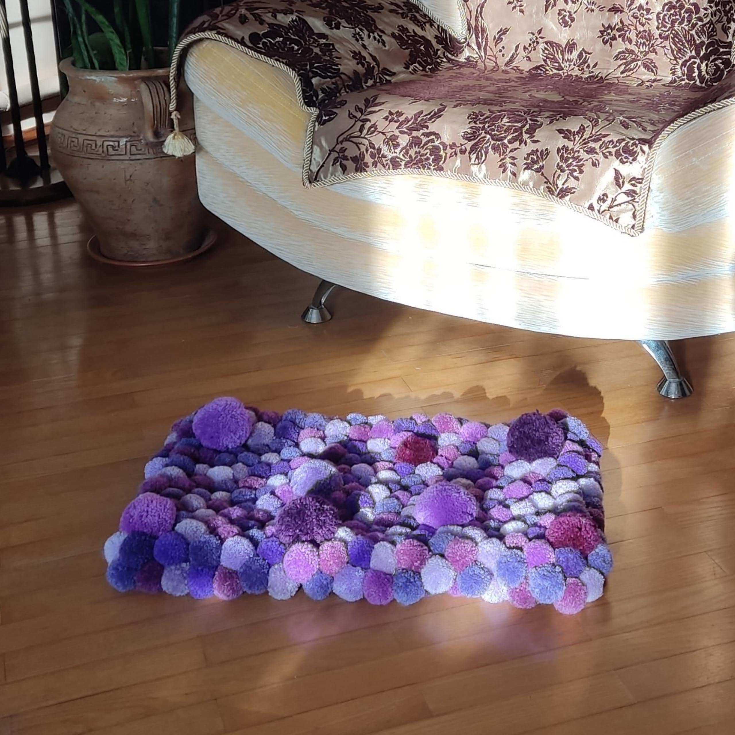 Large Handmade Pompom Rugs on Canvas Colorful Pom Poms Mat Cute Room ...