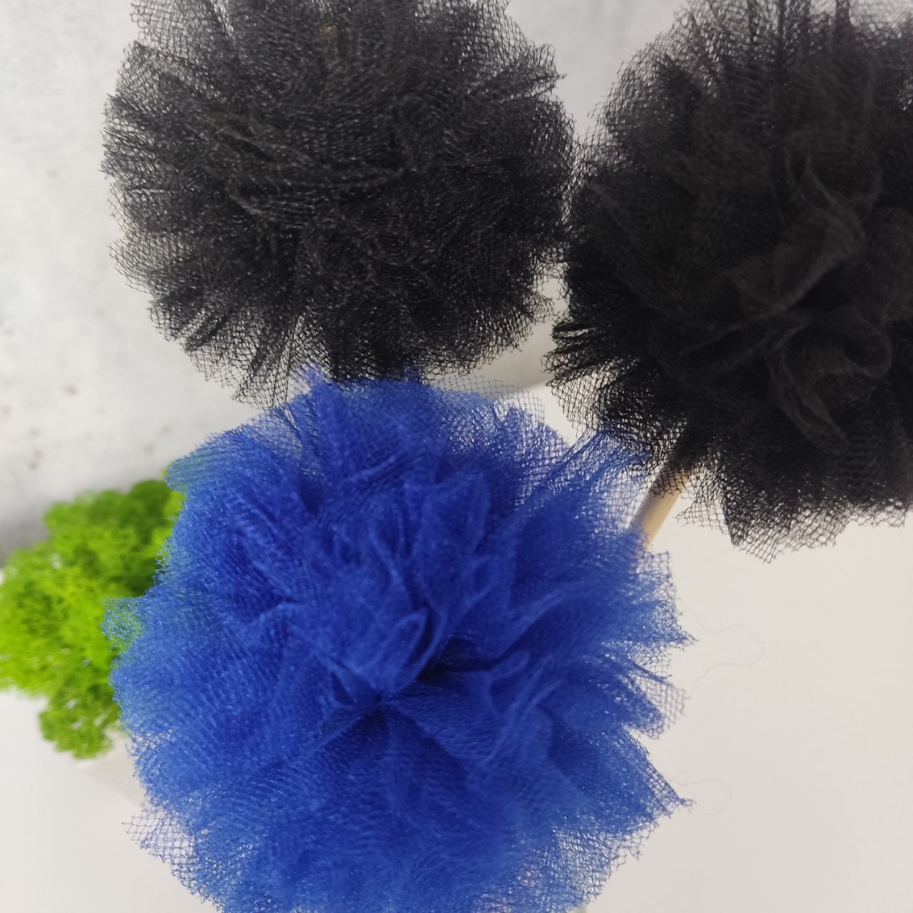 Black and Royal Blue Tulle Pom Pom Centerpieces Pom Pom Flower Table ...