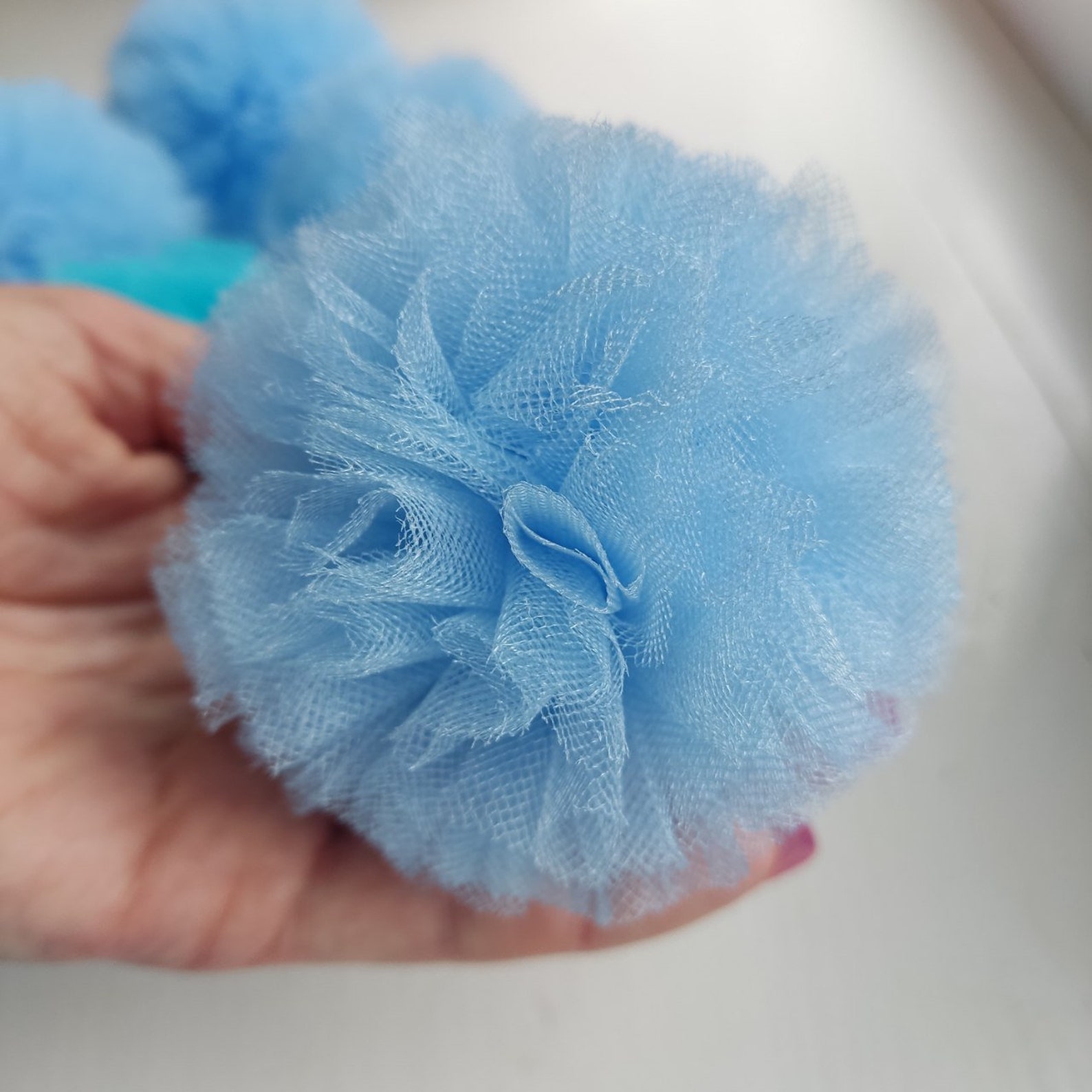 Light Blue Tulle Pom Pom Bouquet Pompom on Stick 3" Centerpiece ...