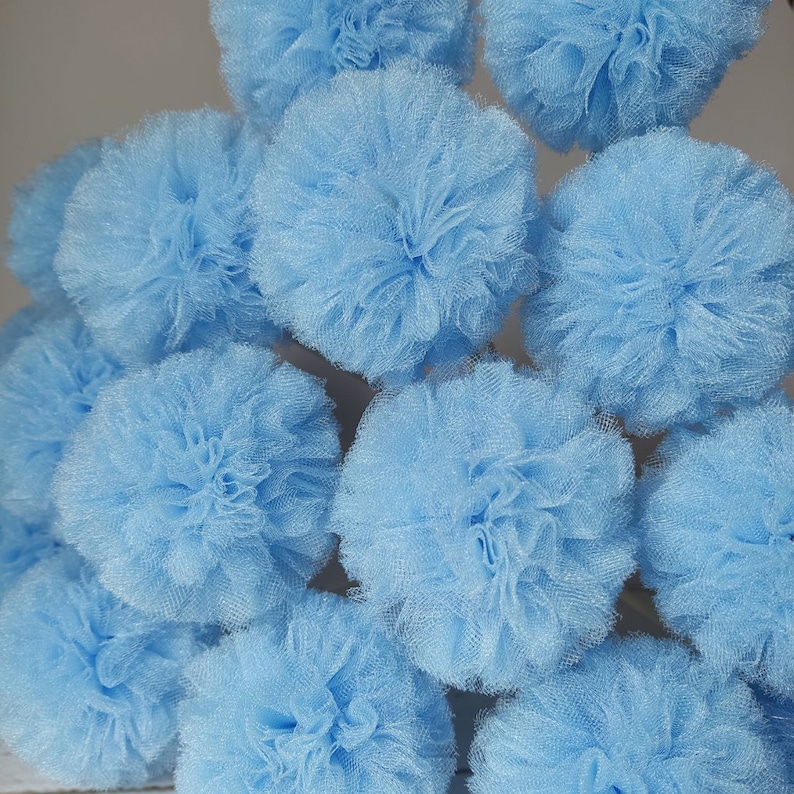 Light Blue Tiny Desk Decor Tulle Pom Pom Bouquet Women Office Decor ...