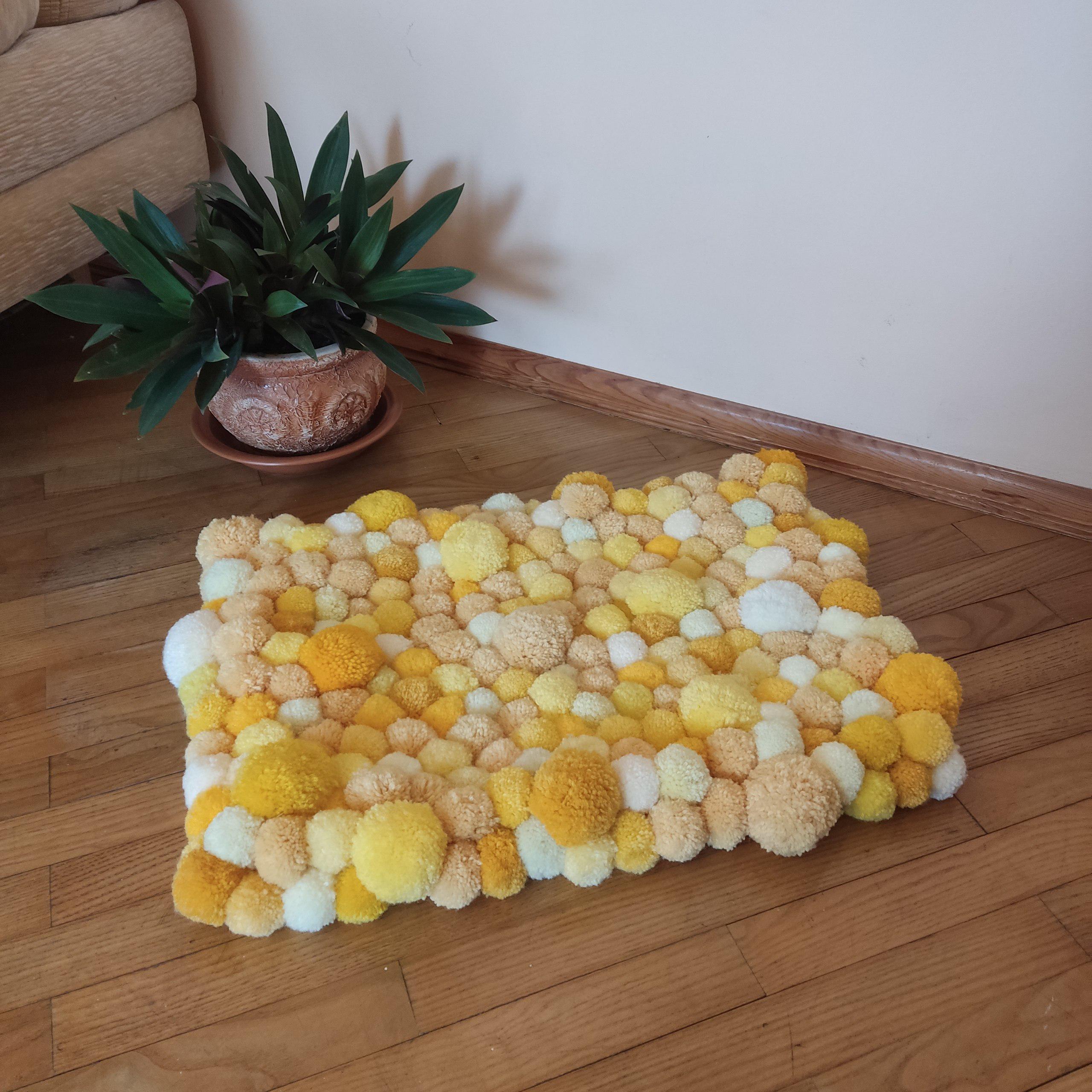 Large Handmade Pompom Rugs on Canvas Colorful Pom Poms Mat Cute Room ...