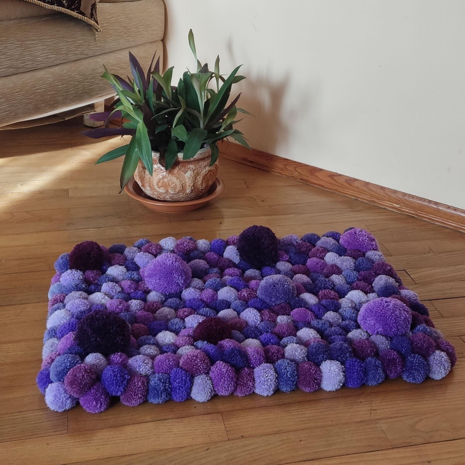 Large Handmade Pompom Rugs on Canvas Colorful Pom Poms Mat Cute Room ...