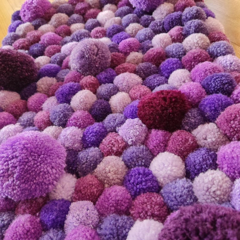 Large Handmade Pompom Rugs on Canvas Colorful Pom Poms Mat Cute Room ...