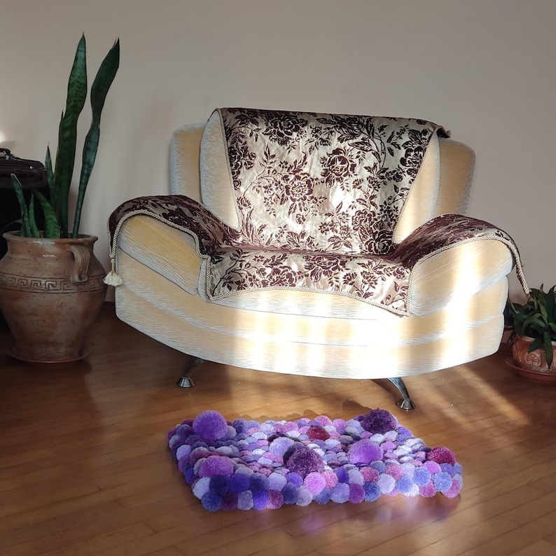 Large Handmade Pompom Rugs on Canvas Colorful Pom Poms Mat Cute Room ...