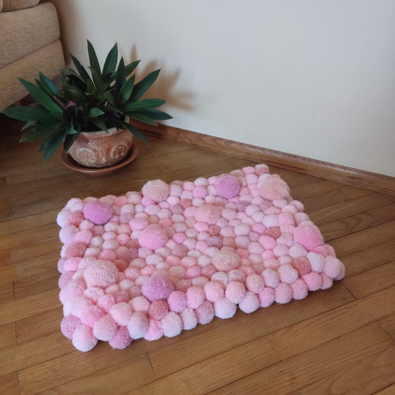 Large Handmade Pompom Rugs on Canvas Colorful Pom Poms Mat Cute Room ...