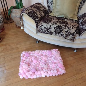 Large Handmade Pompom Rugs on Canvas Colorful Pom Poms Mat Cute Room ...