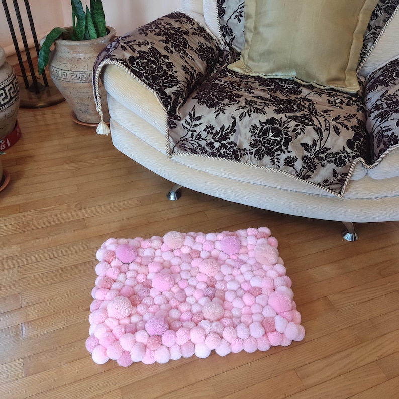 Large Handmade Pompom Rugs on Canvas Colorful Pom Poms Mat Cute Room ...