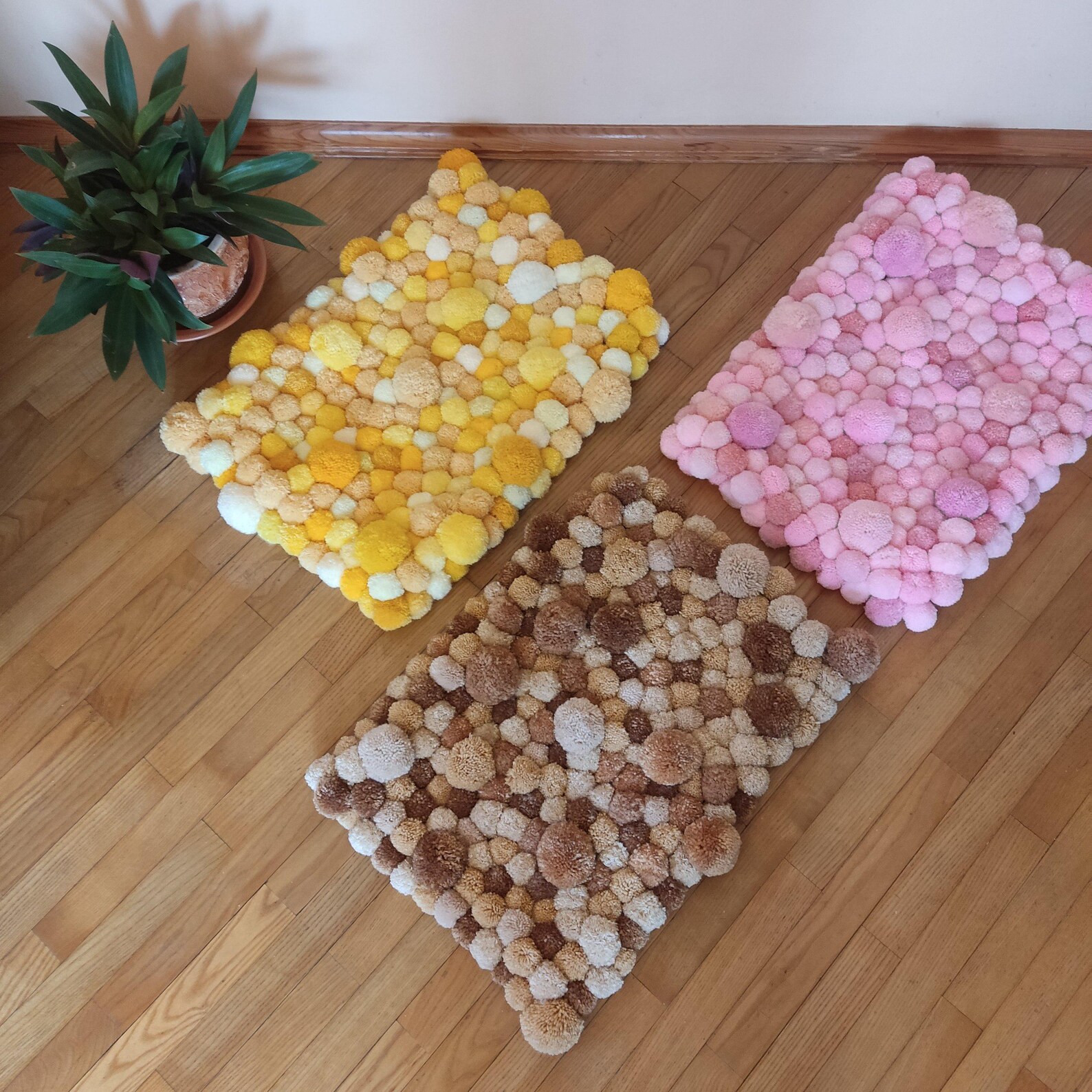 Large Handmade Pompom Rugs on Canvas Colorful Pom Poms Mat Cute Room ...