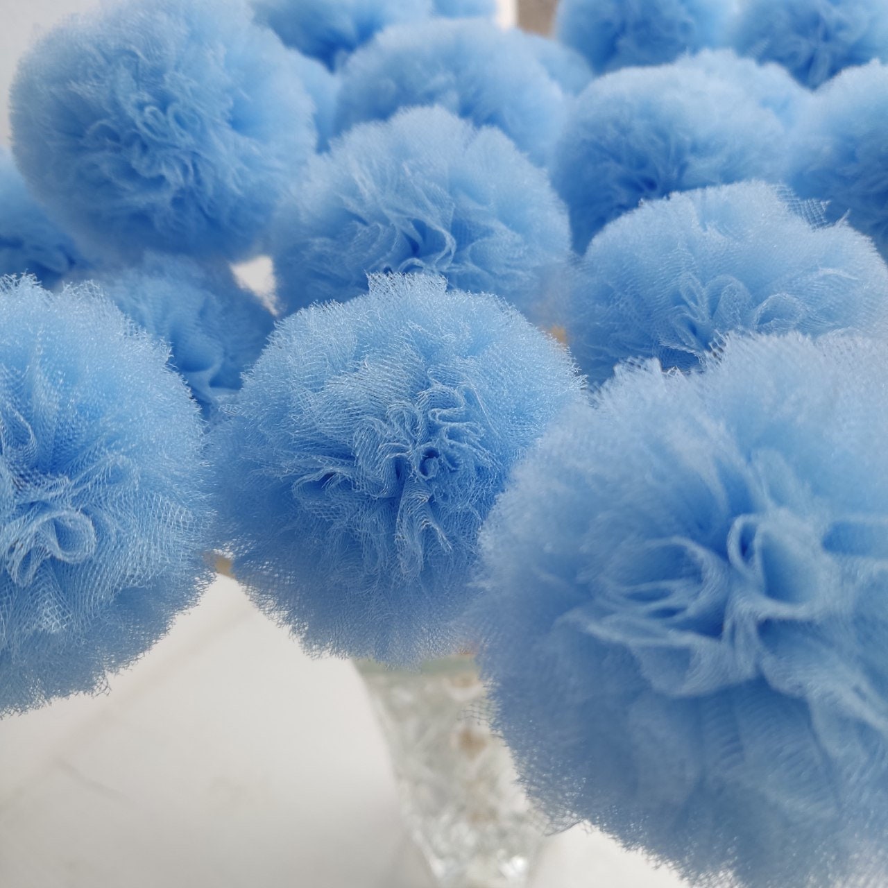 Light Blue Tulle Pom Pom Bouquet Pompom on Stick 3" Centerpiece ...
